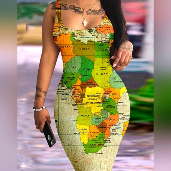 chicme | Dresses | Africa Map Print Sleeveless Uneck Bodycon Dress | Poshmark